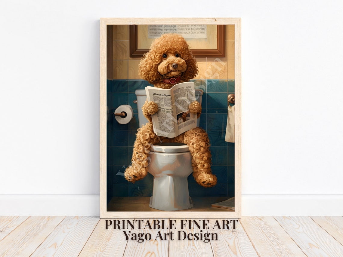 Apricot Poodle Bathroom Art Print Home Decor #2745, Unframed Poster ...