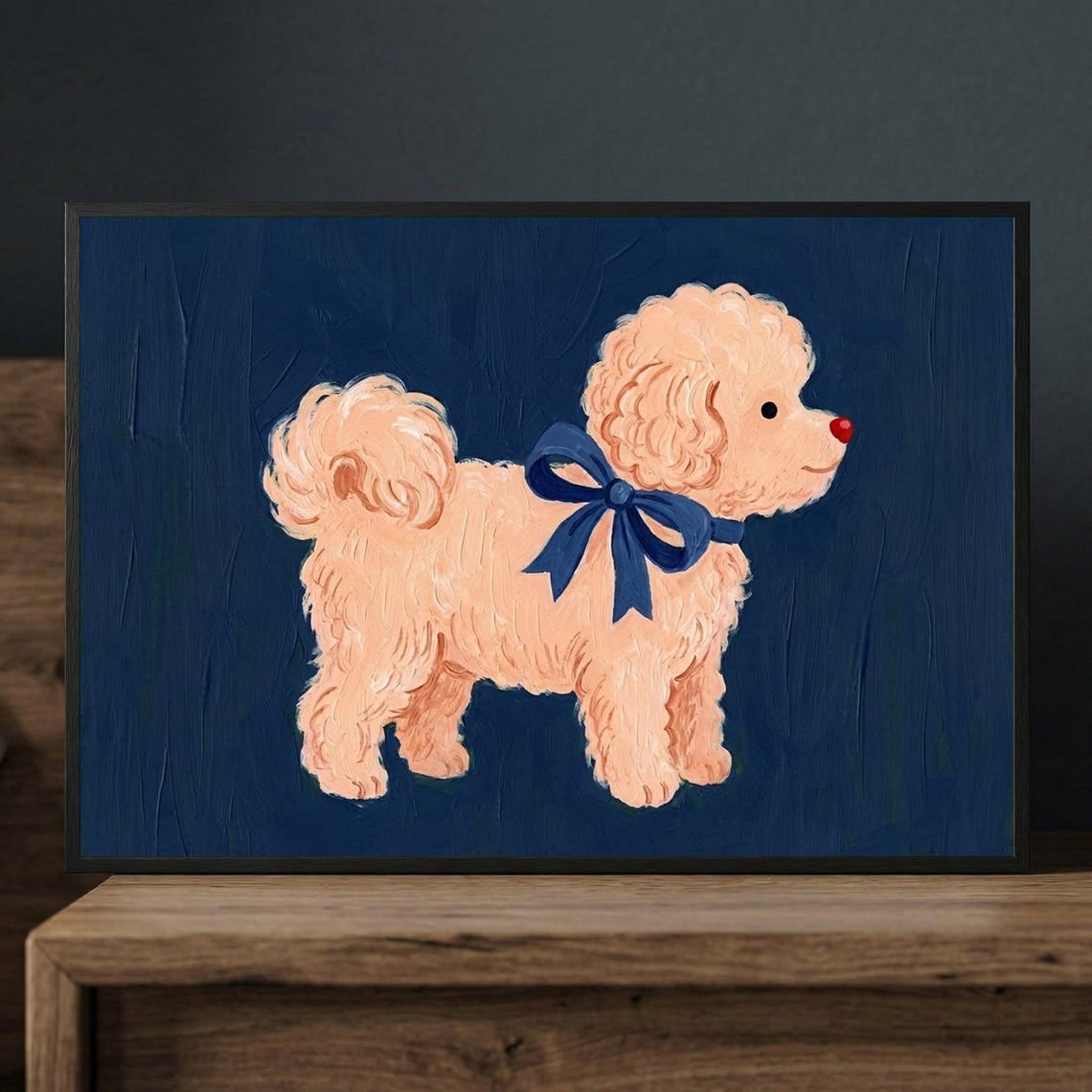 Apricot Poodle Blue Bow Ribbon Wall Art Toy Poodle Nursery Decor Cute ...