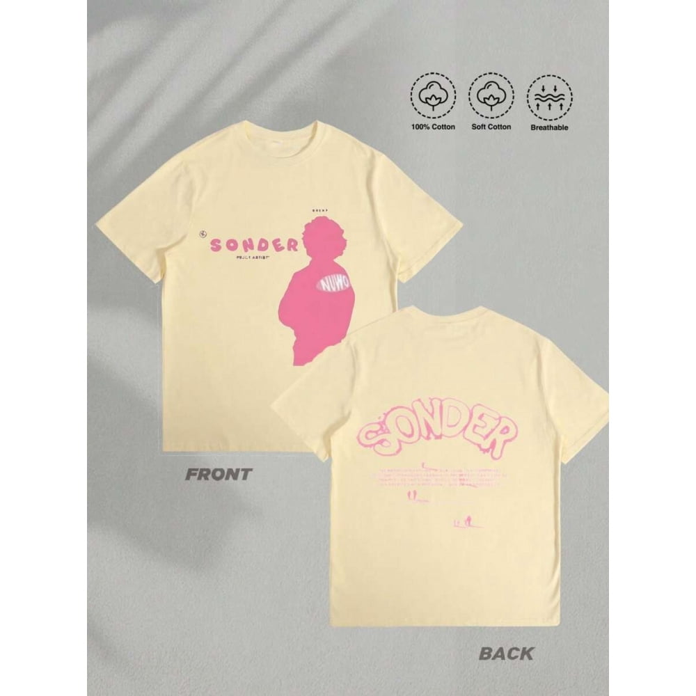 Apricot Short Sleeve Graphic Tee With Pink SONDER Silhouette Print ...