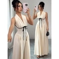 Apricot Sleeveless Halter Neck A-Line Elegant Dress With Black Contrast ...
