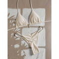 Apricot Solid Color Triangle Top Thong Bikini Set With Metal Pendant ...