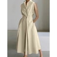 Apricot Solid Minimalist Stand Collar Sleeveless A-Line Midi Dress For ...