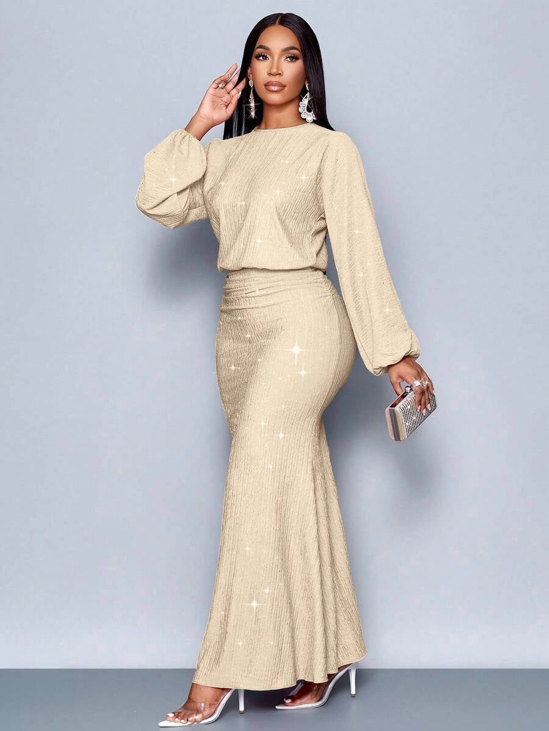 Apricot Sparkly Mermaid Hem Bodycon Maxi Dress For Evening Party Dating ...