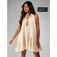 Apricot Tie Front Mini Dress Cheesecloth Halter Sleeveless Flowy Boho ...