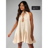 Apricot Tie Front Mini Dress Cheesecloth Halter Sleeveless Flowy Boho ...