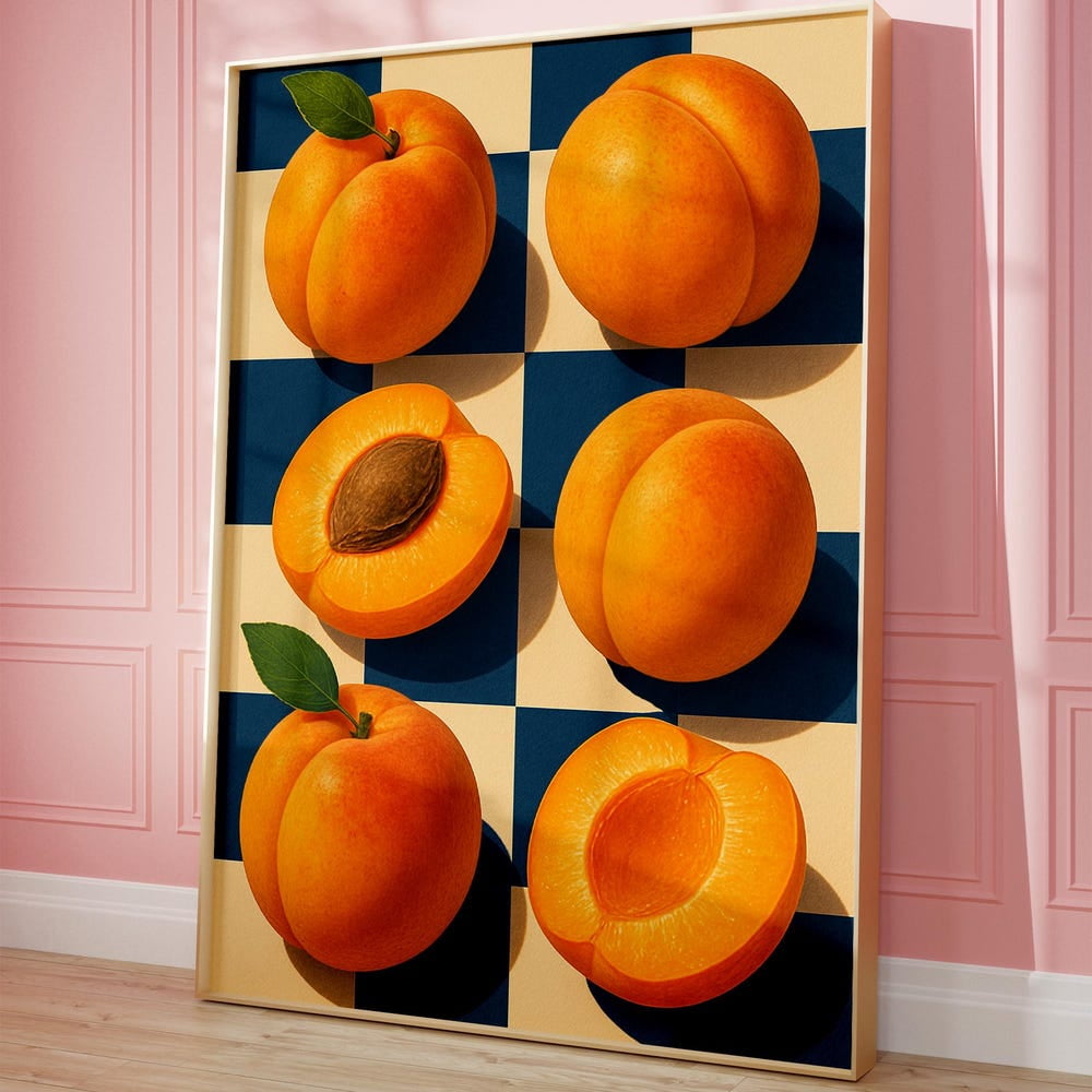 Apricot Wall Art, Kitchen Print, Checkerboard Art, Fruit Poster ...