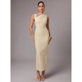 Apricot Womens Elegant Solid Color Asymmetric Collar Sleeveless Sheath ...