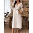 Apricot Womens Relaxed Fit V-Neck Midi Dress With Decorative Wooden ...