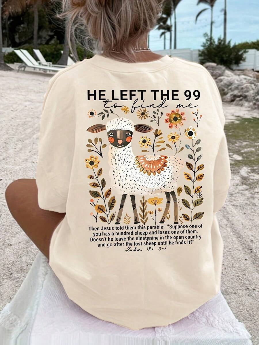 Apricot Womens Sheep Floral & Faith Print Crew Neck Loose Fit Cotton T ...
