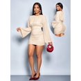 Apricot Womens Sparkly Long Sleeve Ruched Bodycon Mini Dress For Party ...