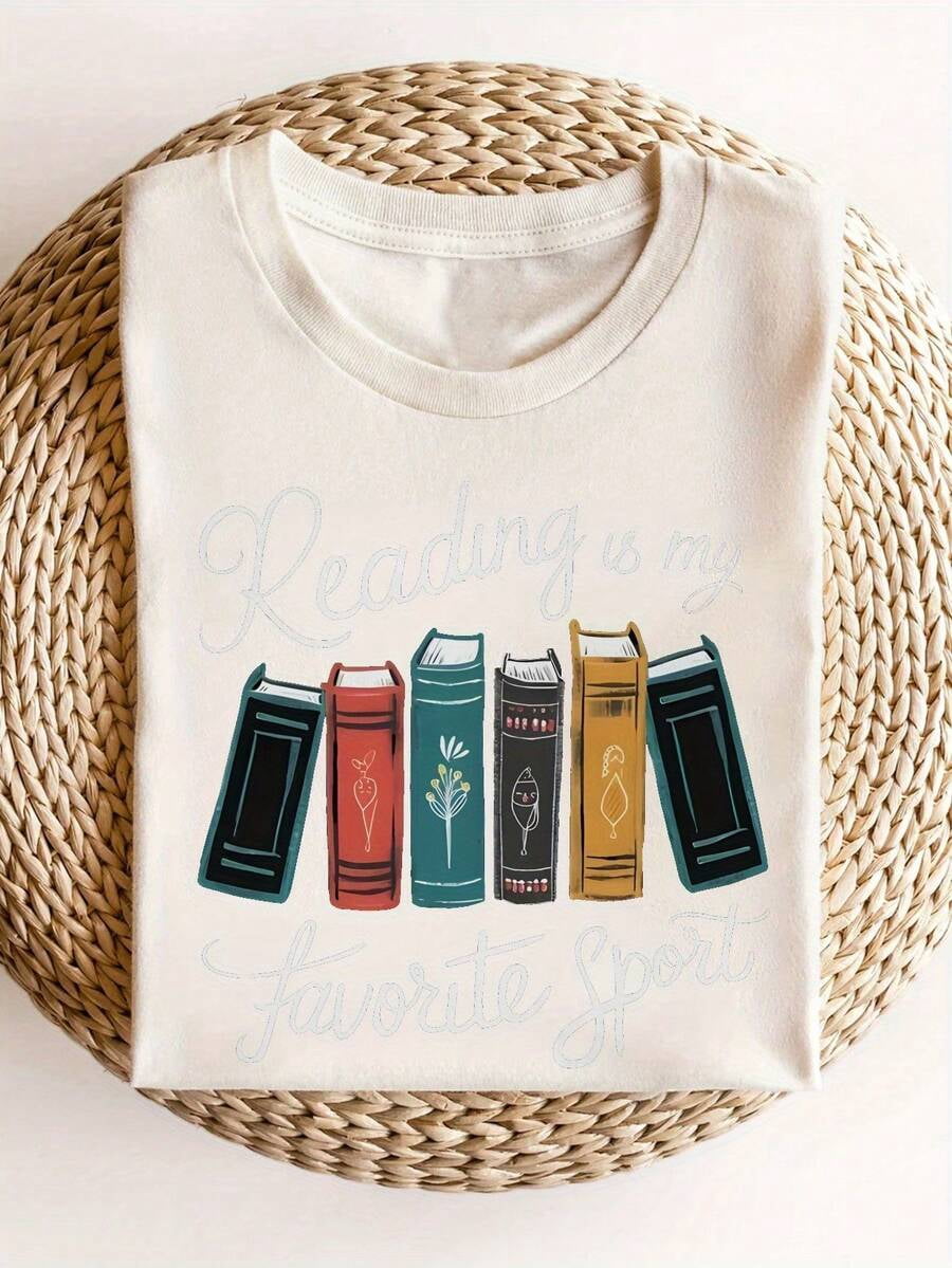 Apricot Womens T-Shirt: Reading Is My Favorite Sport Book Graphic Tee ...