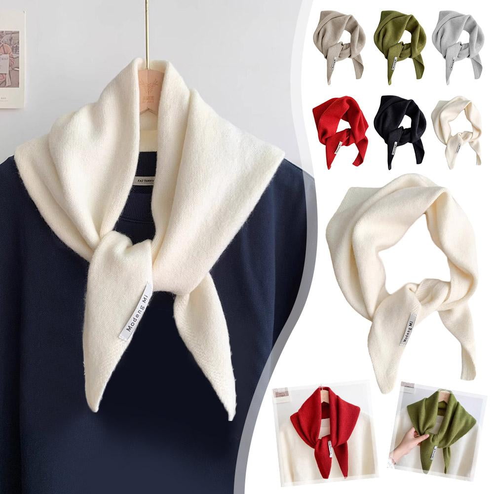 Apricot knitted triangle scarf for women, high-end solid color small ...