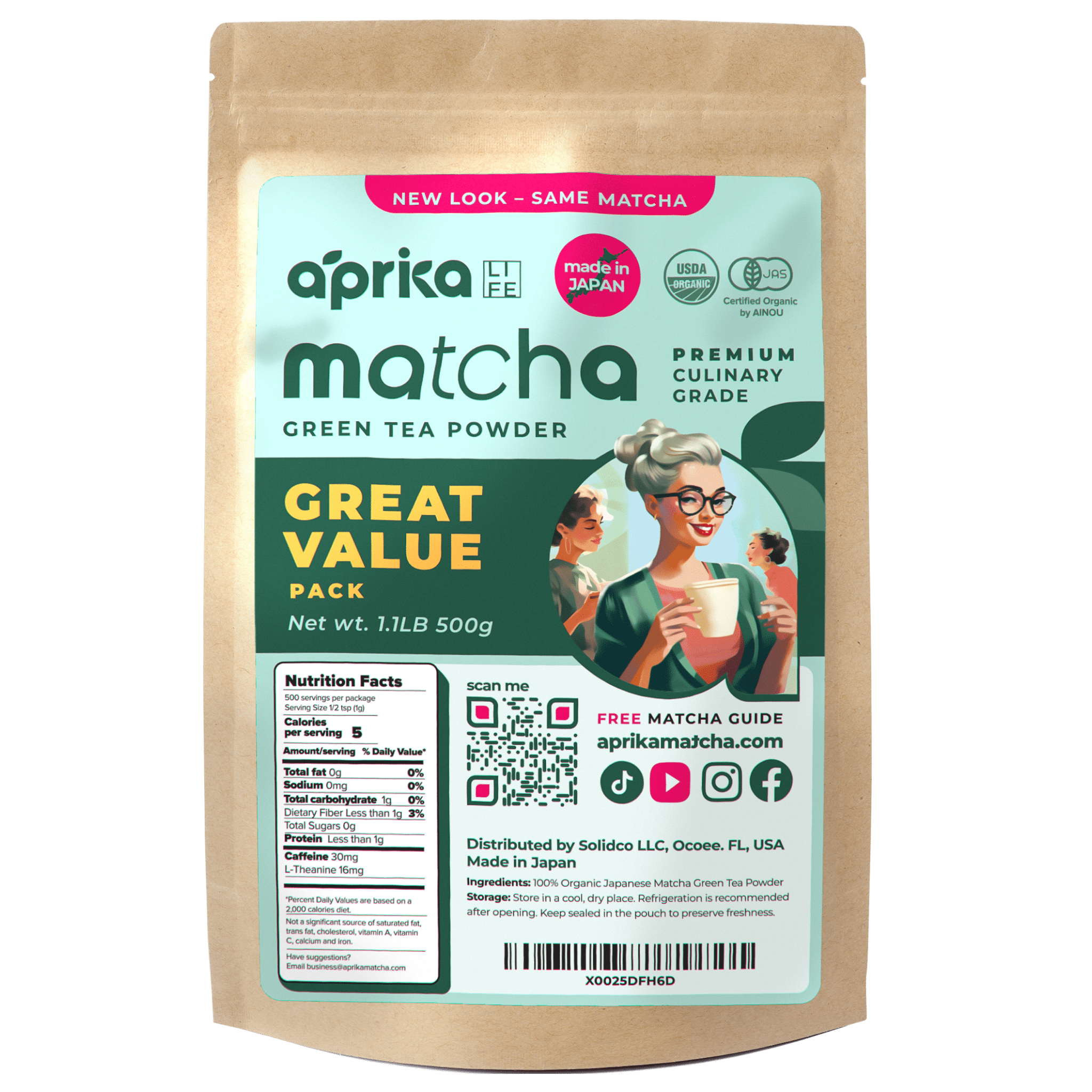 Aprika Life 100% Organic Japanese Matcha Green Tea Powder, 1.1lbs (500g ...