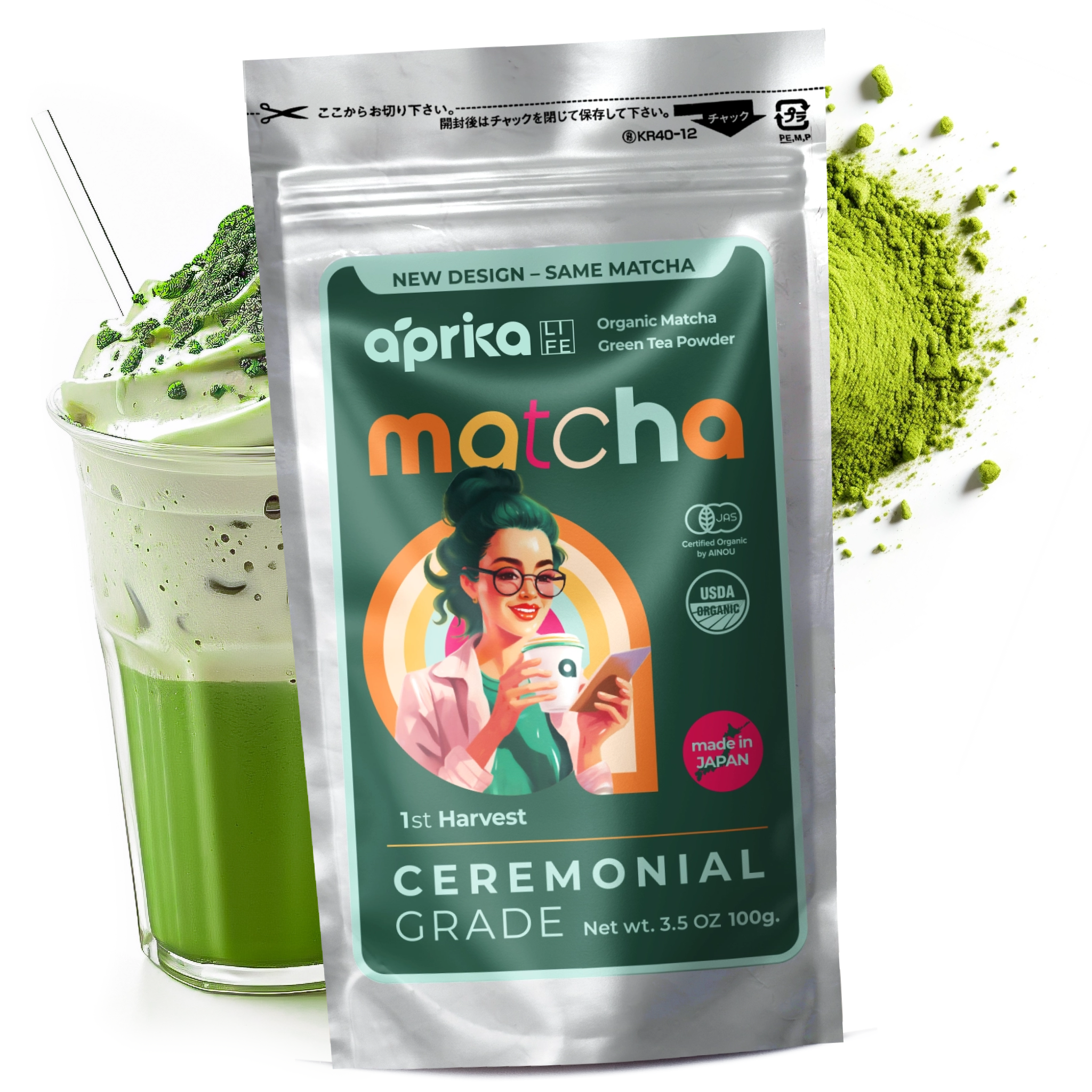 Aprika Life Organic Japanese Ceremonial Matcha Green Tea Leaf Powder ...
