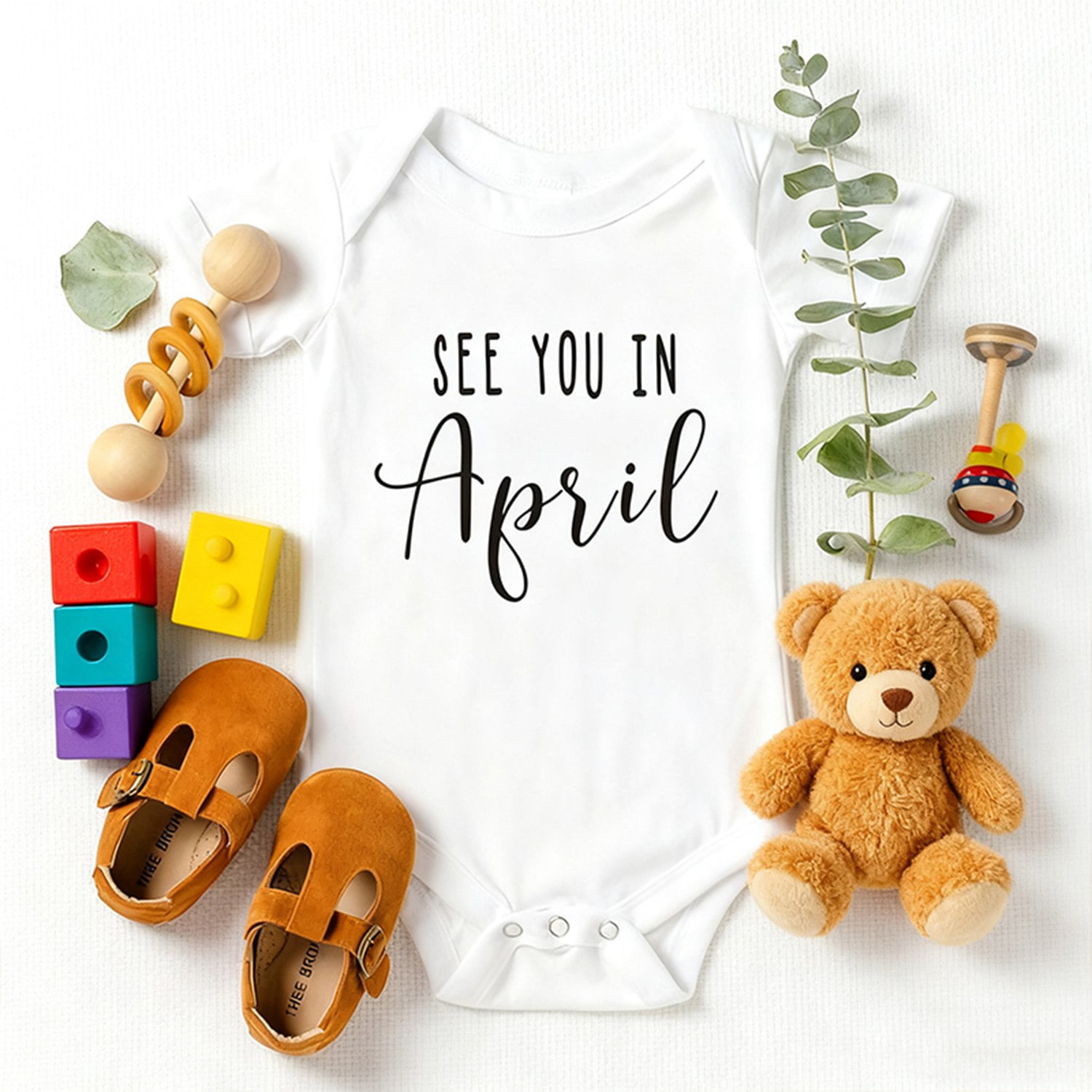 April Baby Gender Reveal Onesie, "Hello Spring" 100% Cotton Bodysuit ...