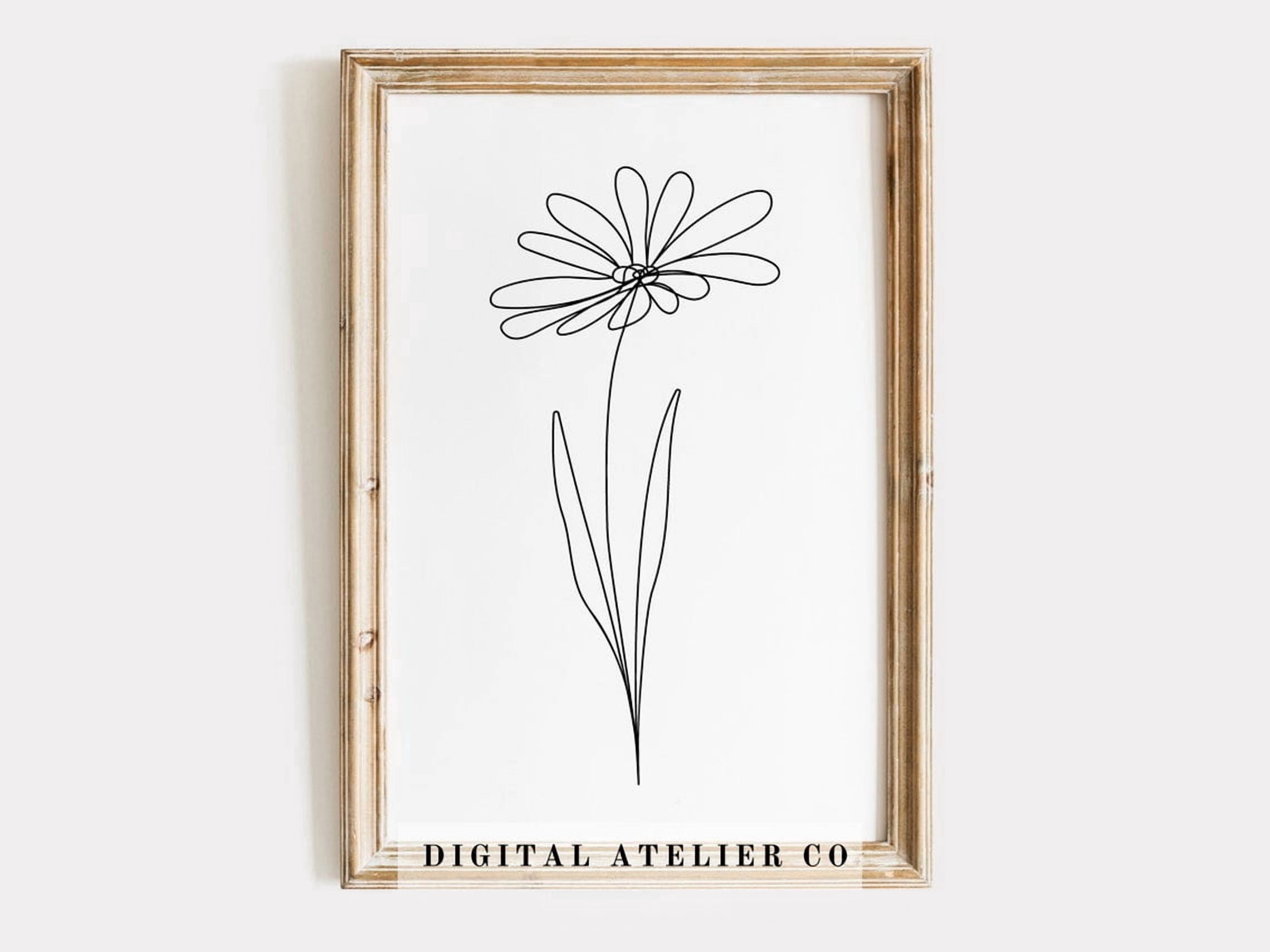 April Birth Flower Daisy Line Drawing, Botanical Floral Poster ...