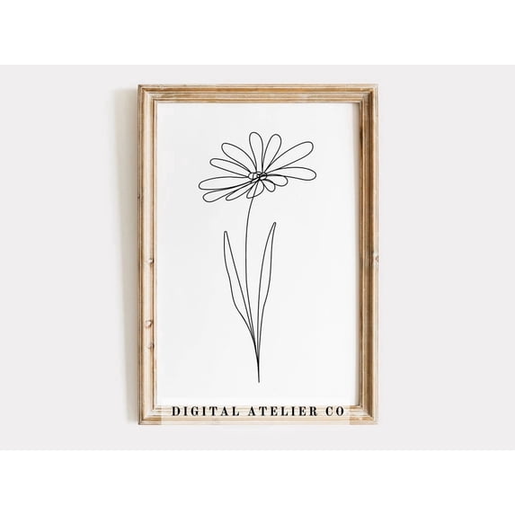 April Birth Flower Daisy Line Drawing, Botanical Floral Poster ...