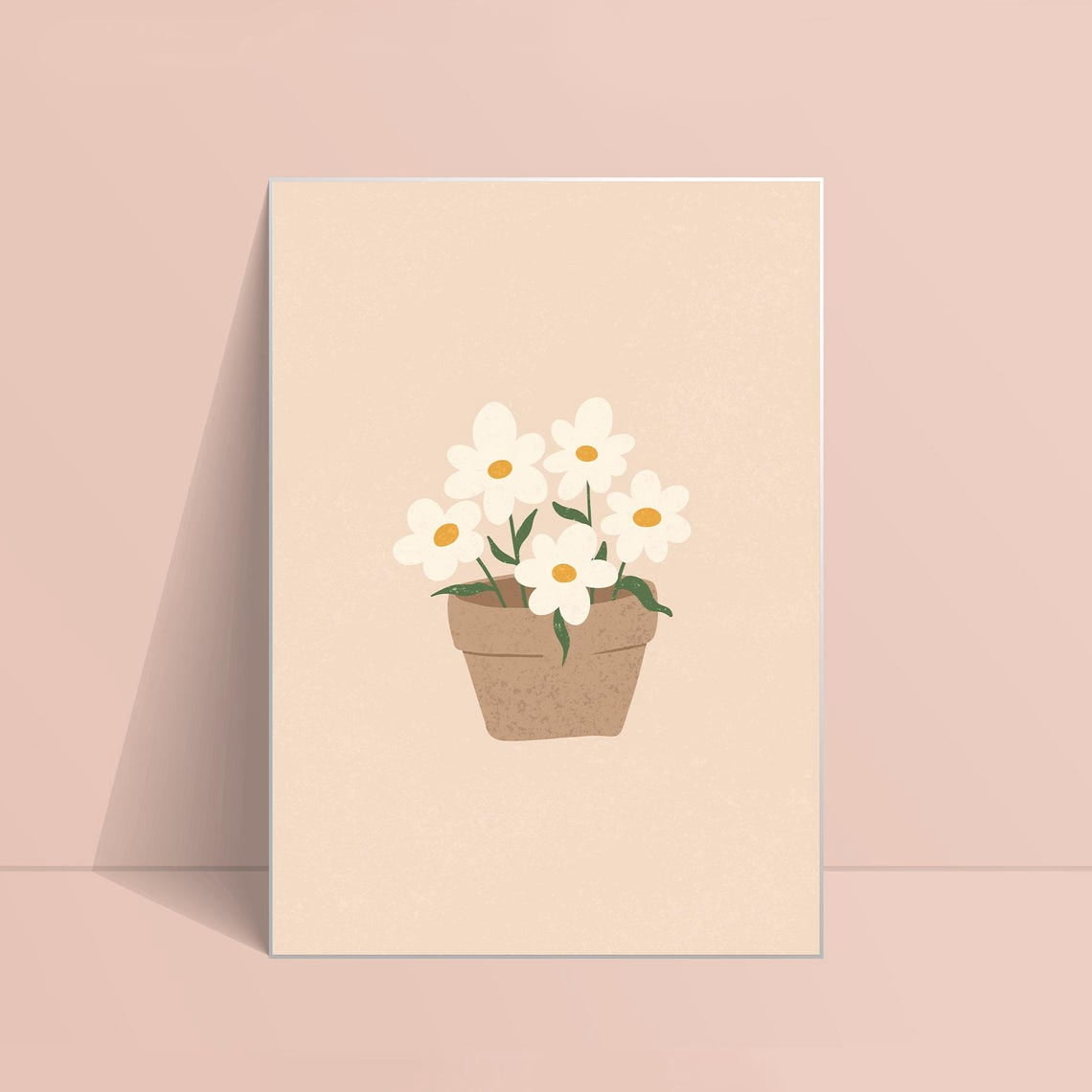 April Birth Flower Wall Art Print, Daisy Brown Pot Decor, Unframed ...