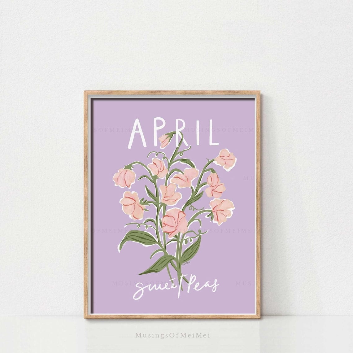 April Birth Month Sweet Pea Botanical Floral Nursery Decor, Unframed ...