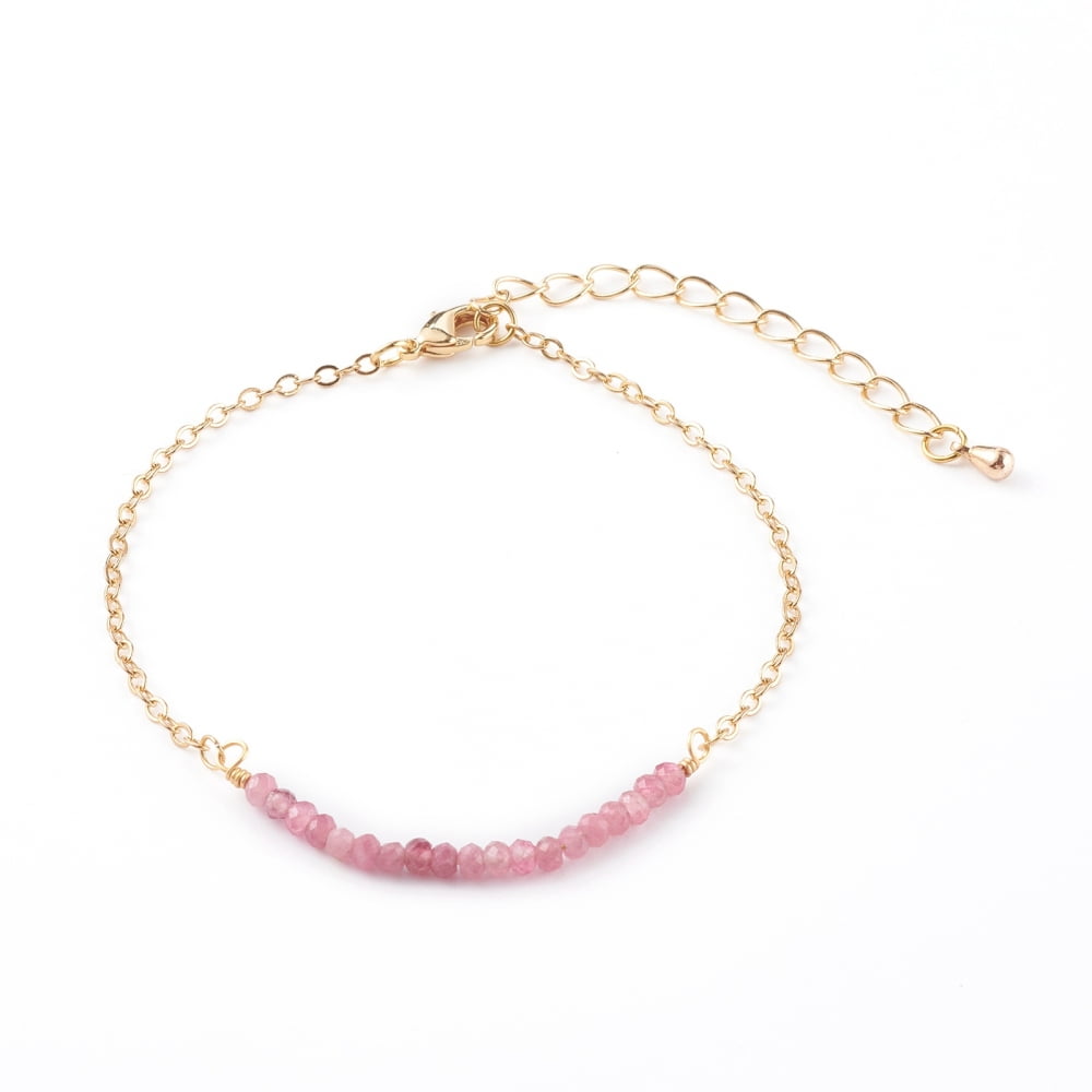 April Birthstone Natural Beaded Bracelets with Brass Cable Chains ...