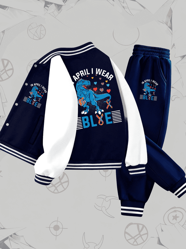 April Blue Dino Varsity Jacket set funny boy black machine washable ...