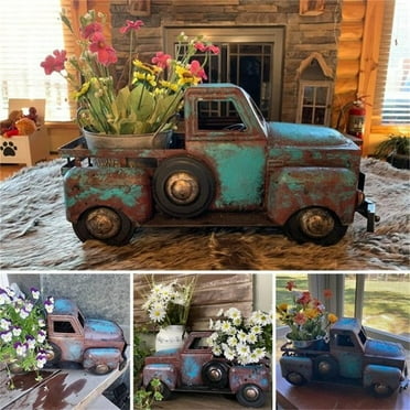 Sunjoy Tech Vintage Farmhouse Truck Decor, Rustic Resin Flower Pot ...