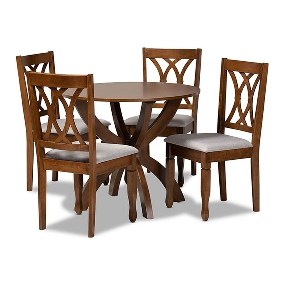 April Modern and Contemporary Grey Fabric Upholstered and Wood 5-Piece ...