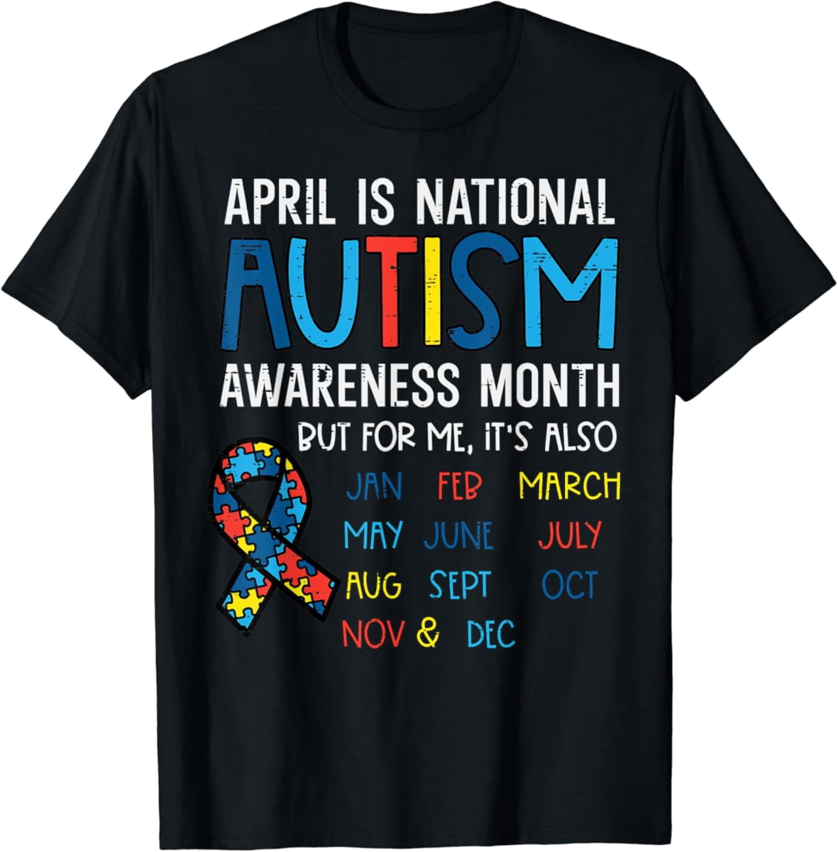 April National Autism Awareness Month Ribbon T-Shirt Gift for Men Women ...