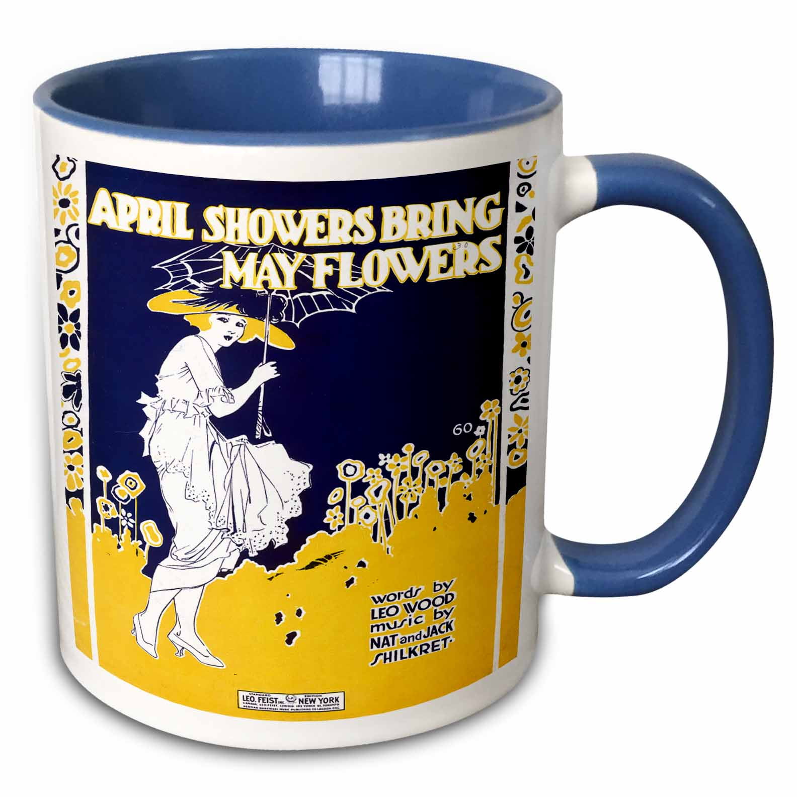 3drose, April Showers Bring May Flowers Blue and Yellow Song Sheet ...
