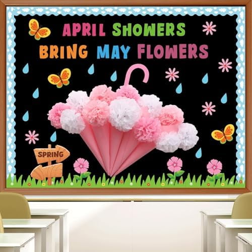 April Showers Bring May Flowers Bulletin Board with 3D Tissue Paper ...