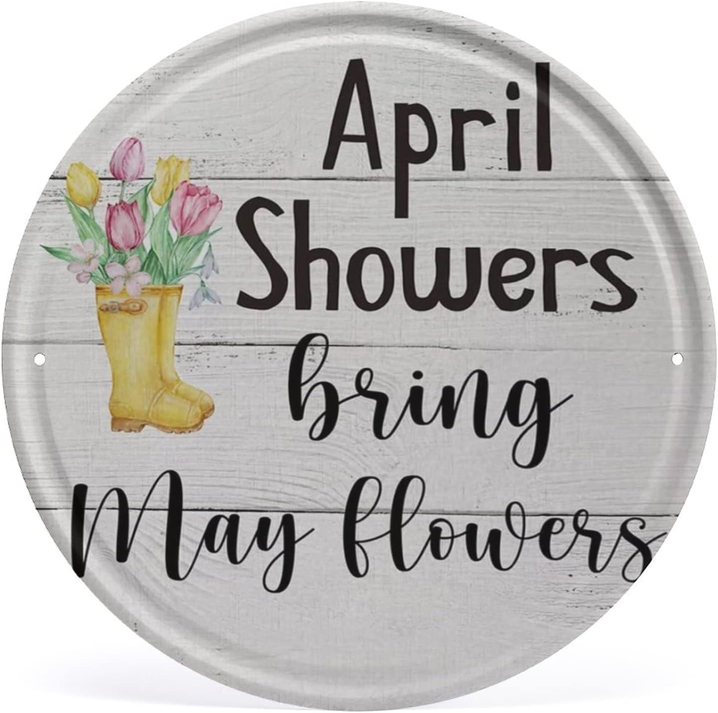 April Showers Bring May Flowers Round Metal Tin Sign, Spring for Rustic ...
