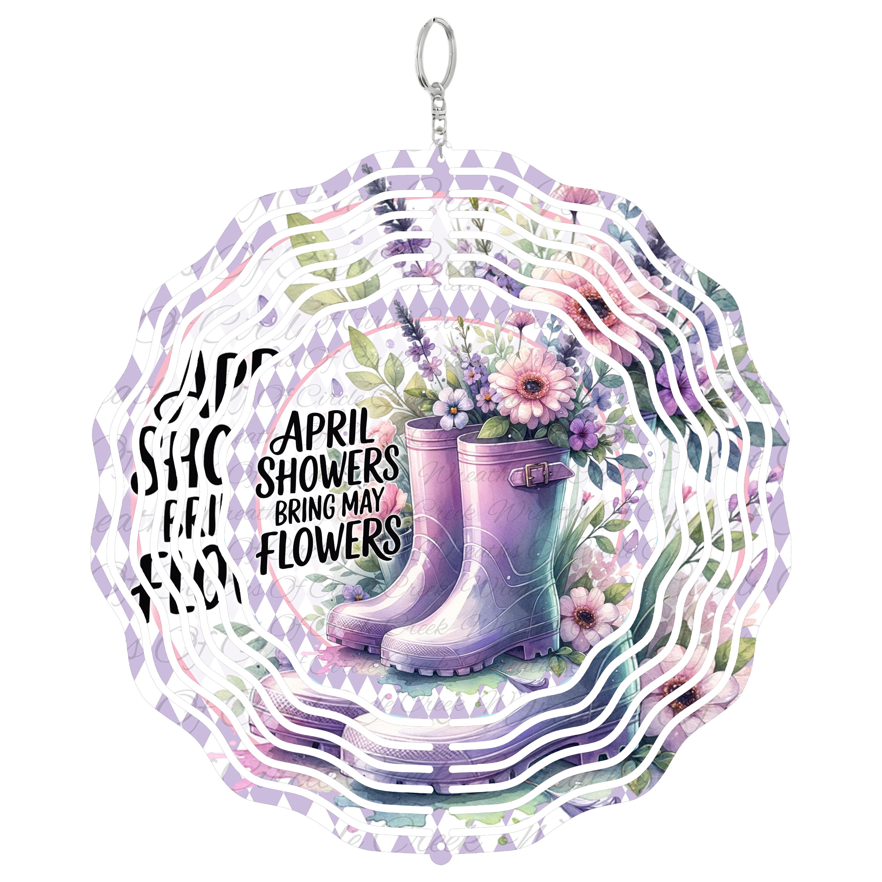 April Showers May Flowers Rain Boots 3D Wind Spinner Hanging, Round UV ...