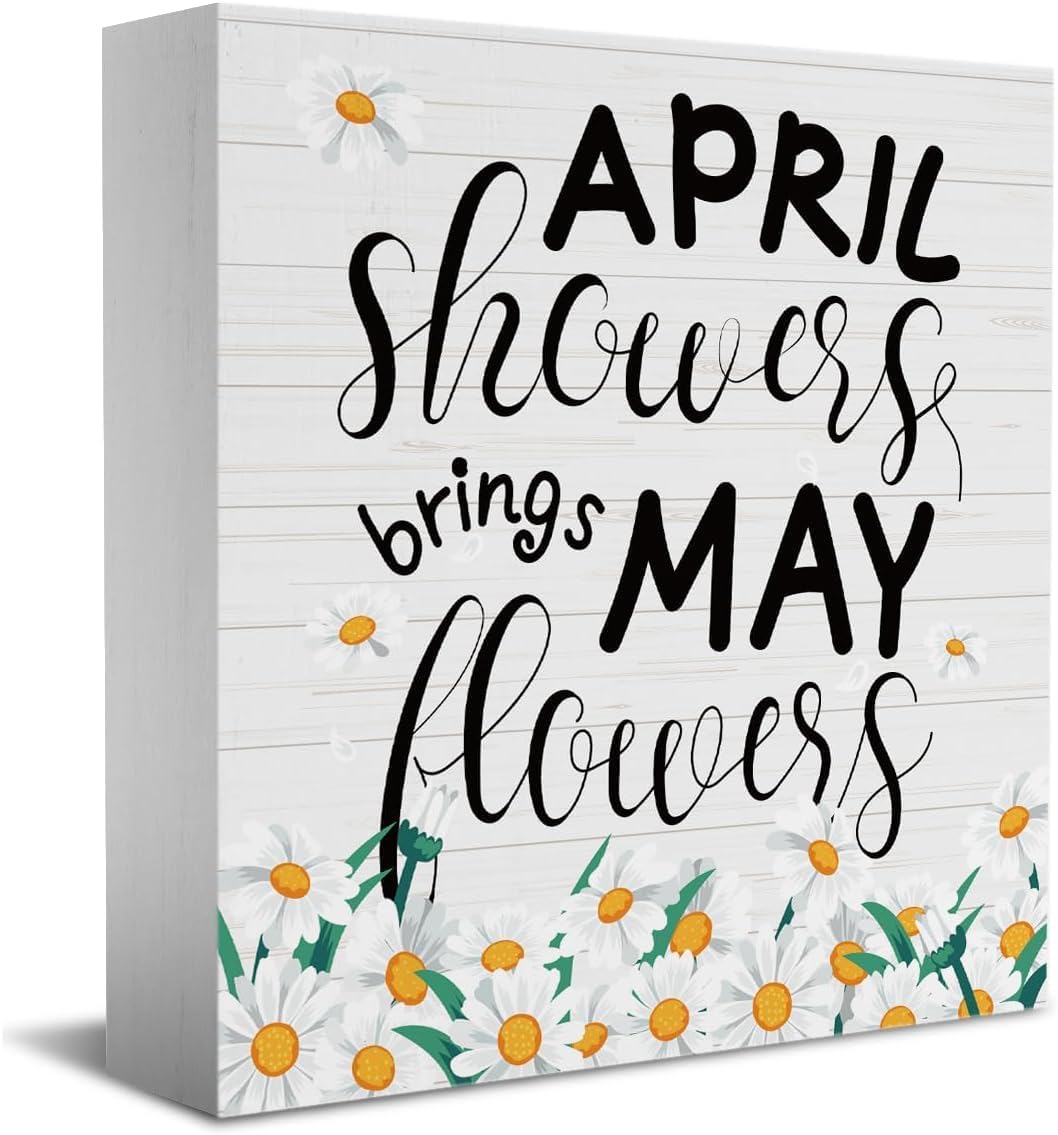April Showers Sign Desk Decor Wooden Box Sign Funny Spring Holiday ...