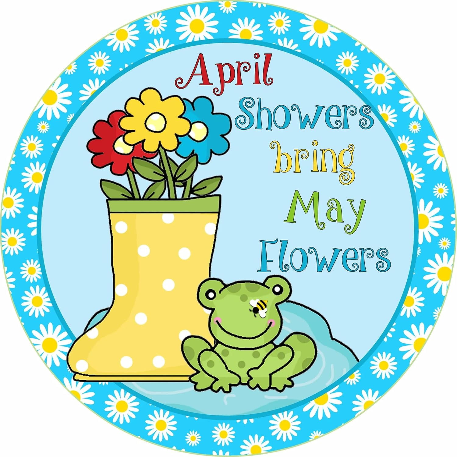 April Showers Spring Flowers Sign Spring Sign Door Hanger Round Metal ...