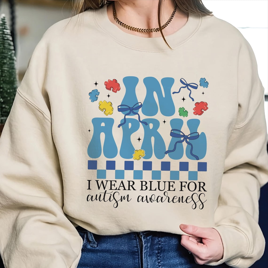 April We Wear Blue Autism Awareness Coquette Sweatshirt - Walmart.com