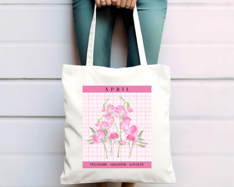 April birth flower gift, April birthday gift, birthflower tote bag ...