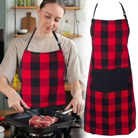 Apron,Check Chef Apron Plaid Apron Neckline And Belted Apron Cooking ...