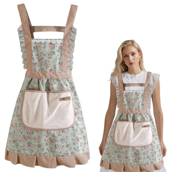 Apron Green,Women'S Apron Kitchen Apron with Pocket Printed Cotton ...