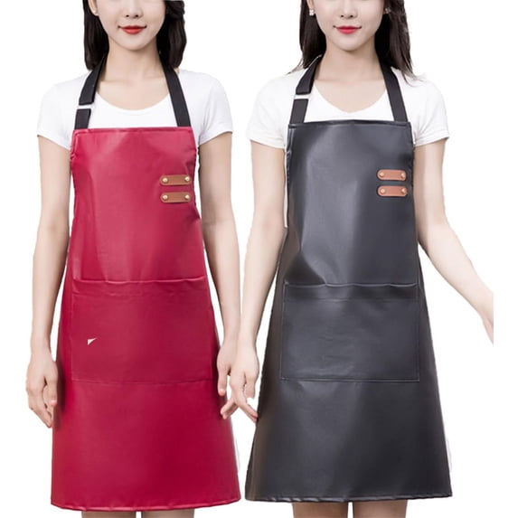 Apron Large Pocket PU Material Oil-proof Dust-proof Apron Black and Red ...