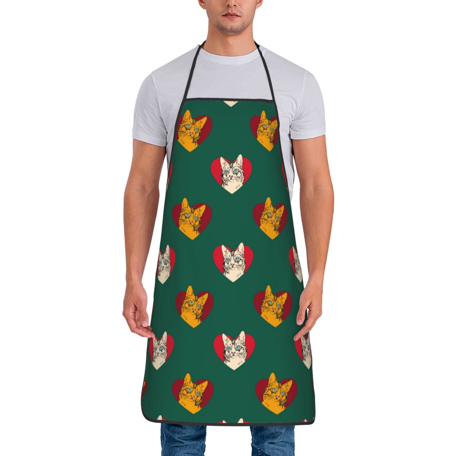 Apron for Men Women, Cute Cartoon Cat Heart Waterproof Chef Kitchen ...