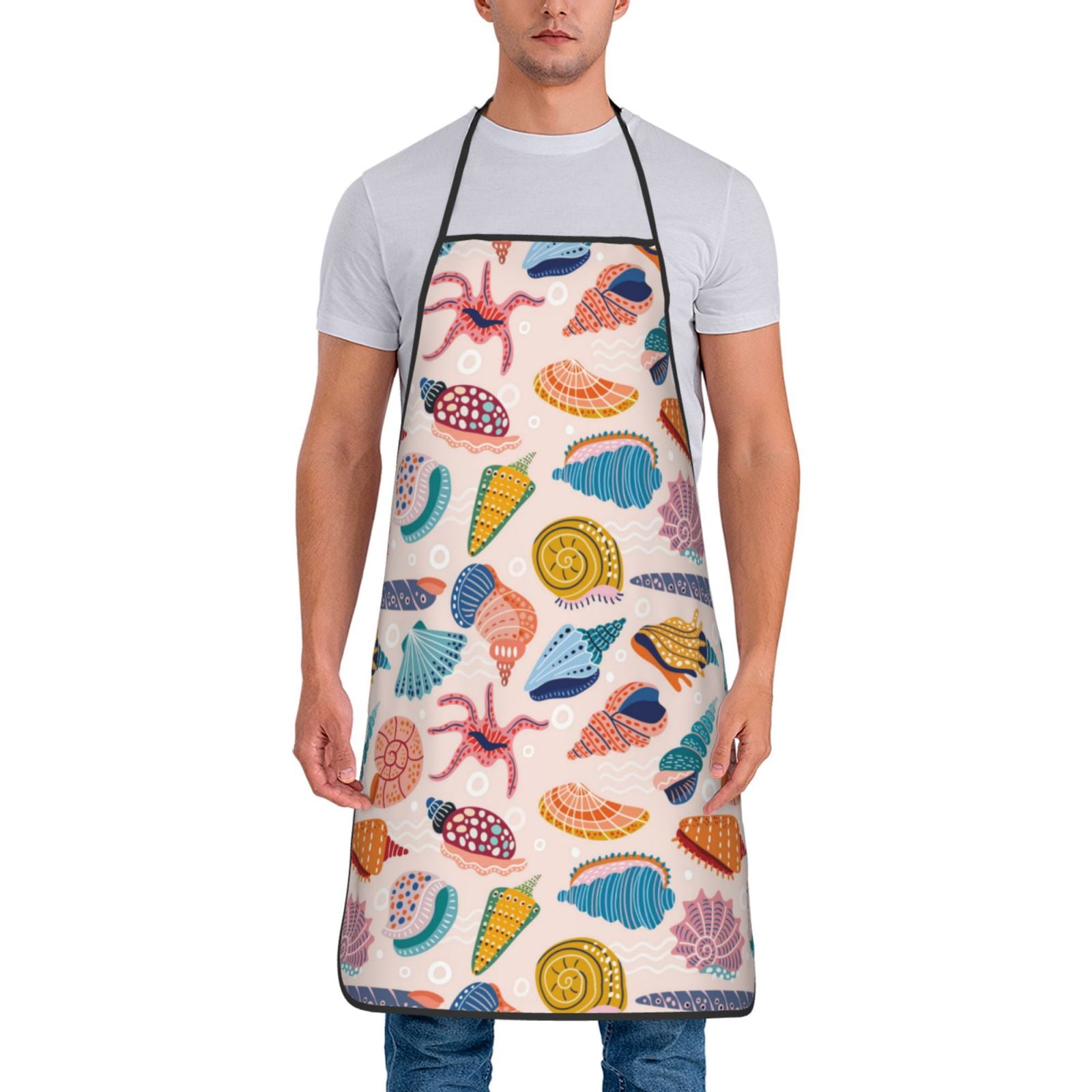 Apron for Men Women, Doodle Seashell Waterproof Chef Kitchen Baking ...