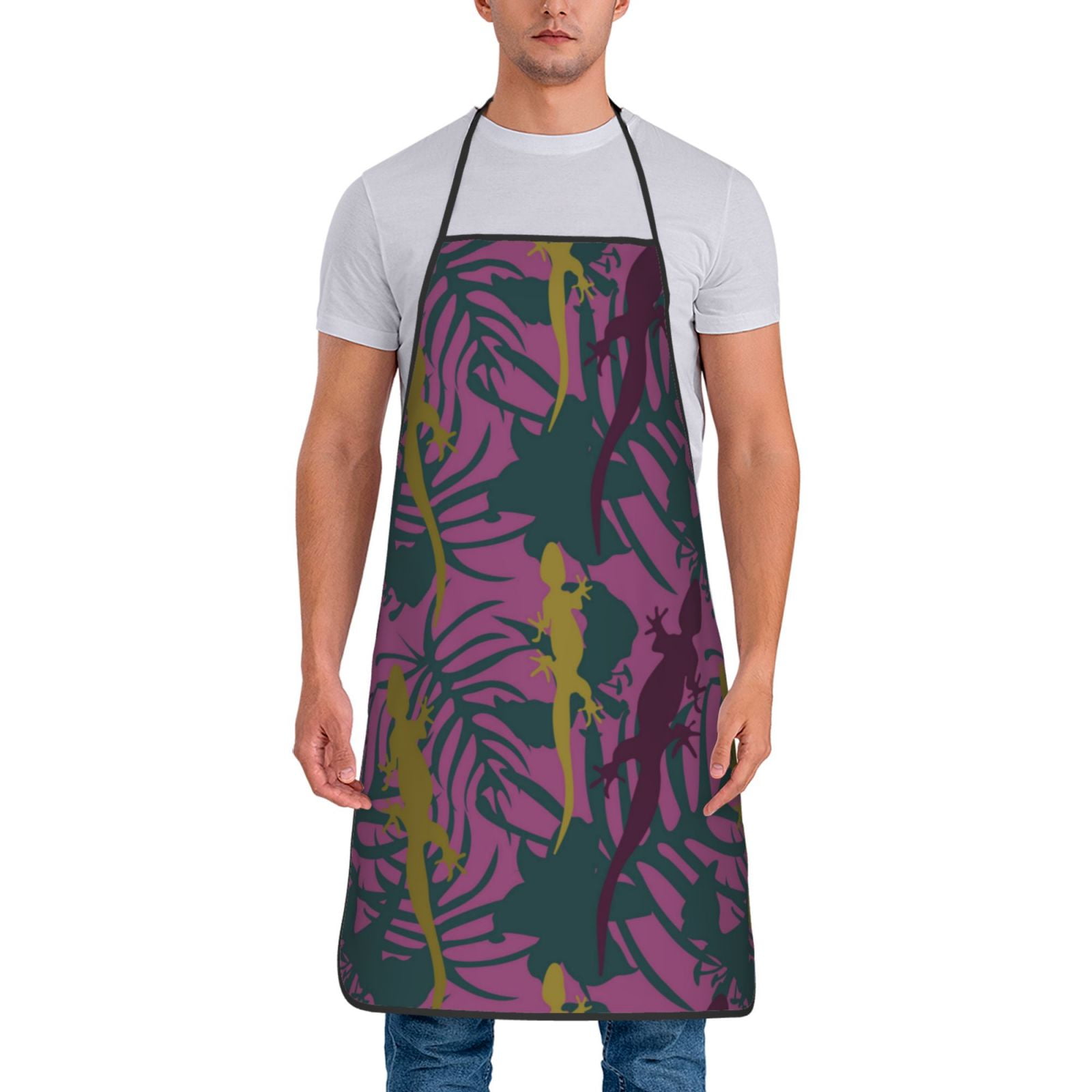 Apron for Men Women, Exotic Gecko Lizard Leaves Waterproof Chef Kitchen ...