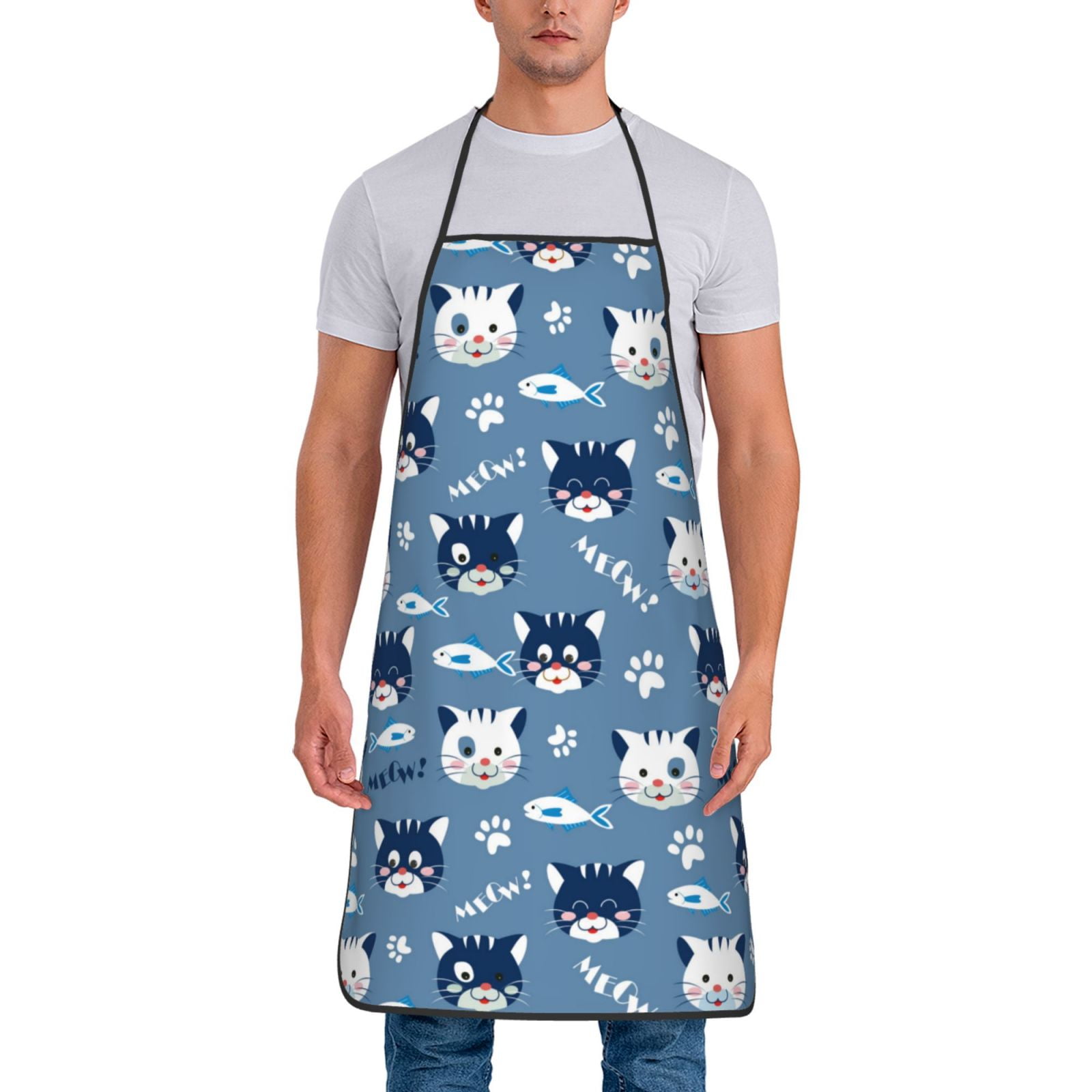 Apron for Men Women, Funny Cute Cat Face Fish Waterproof Chef Kitchen ...