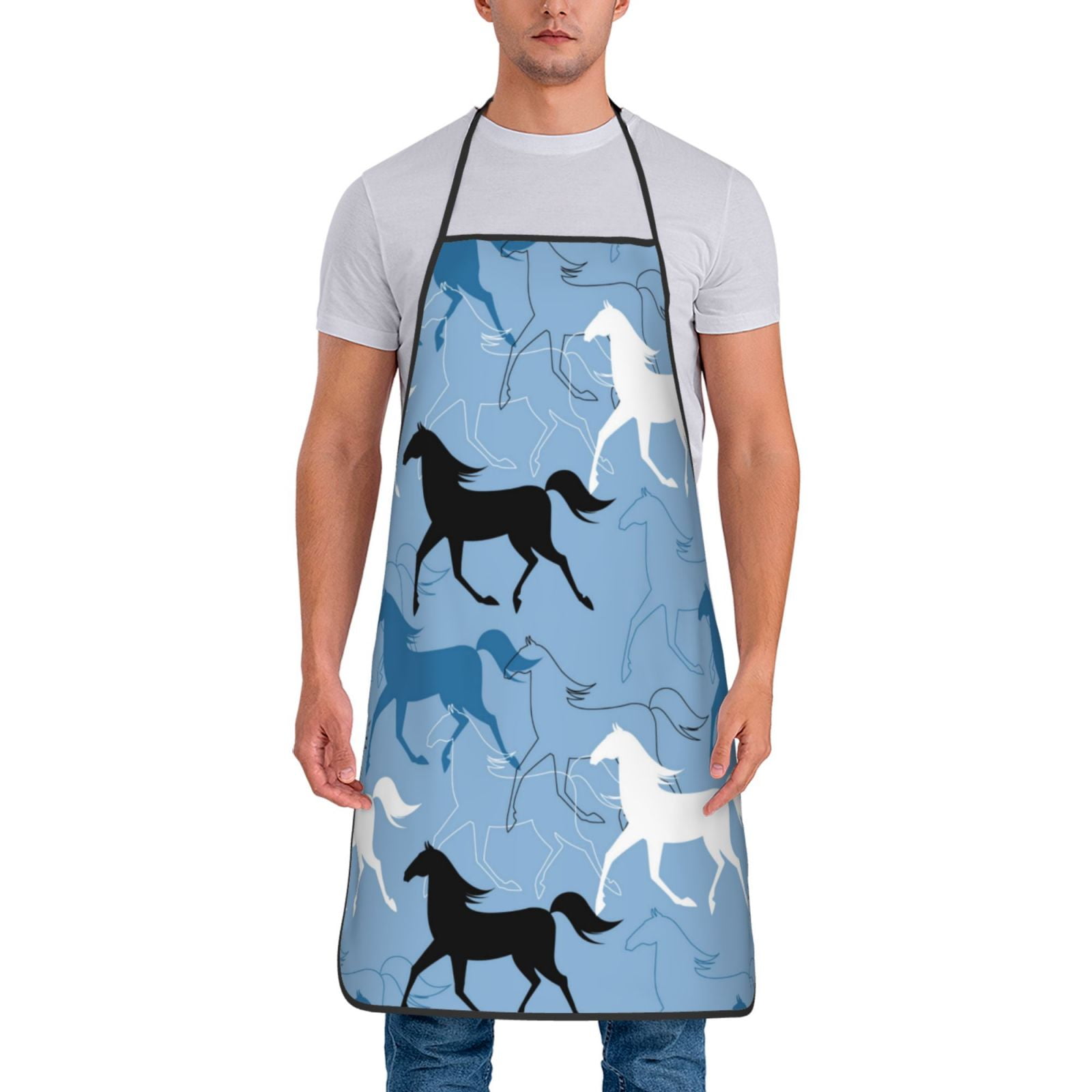 Apron for Men Women, Minimalist Line Horse Black White Waterproof Chef ...