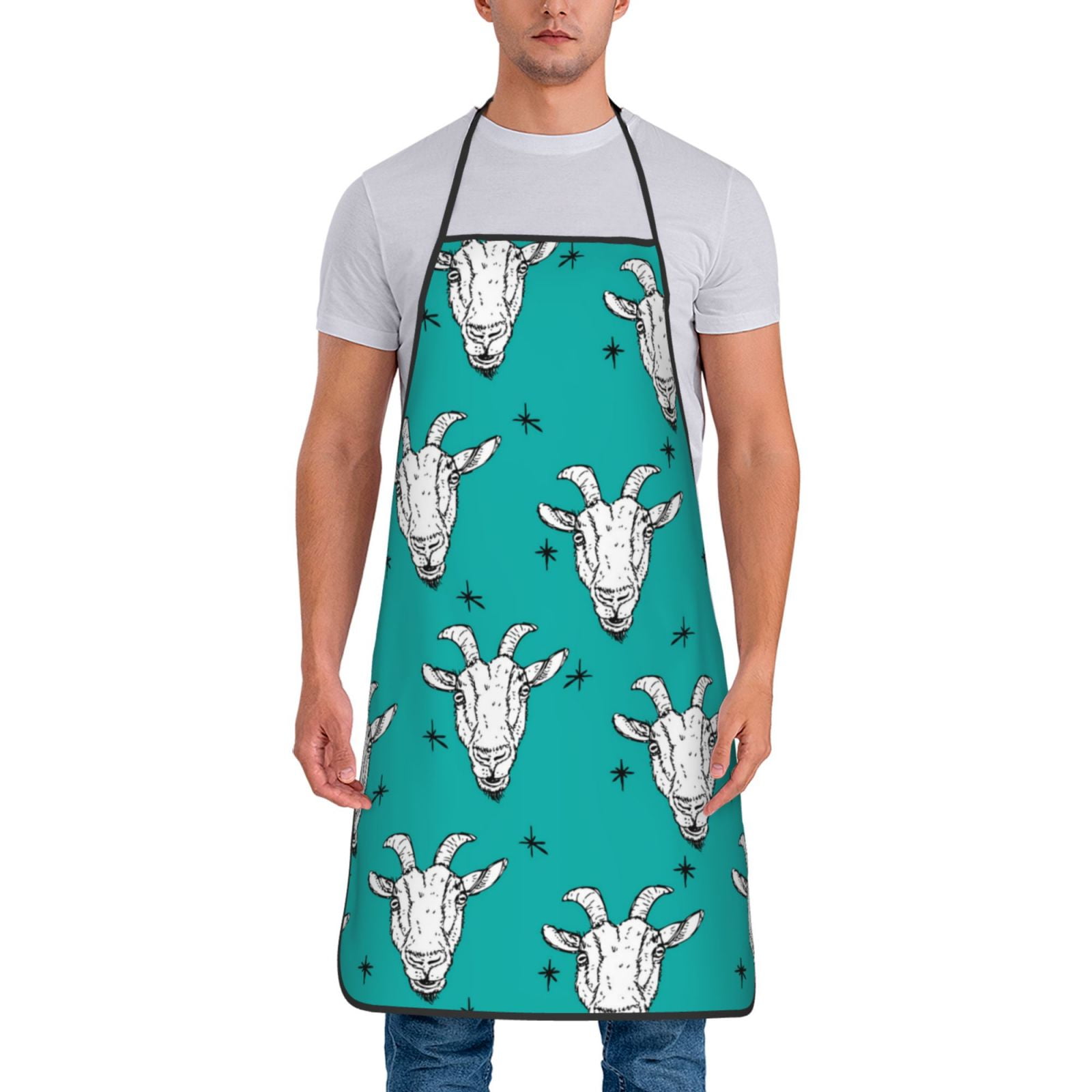 Apron for Men Women, Modern Cartoon Goat Head White Waterproof Chef ...