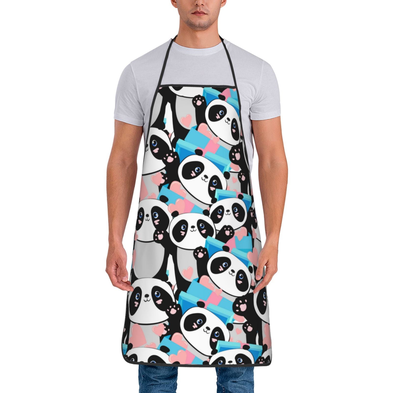Apron for Men Women, Panda Cute Pink Hearts Waterproof Chef Kitchen ...