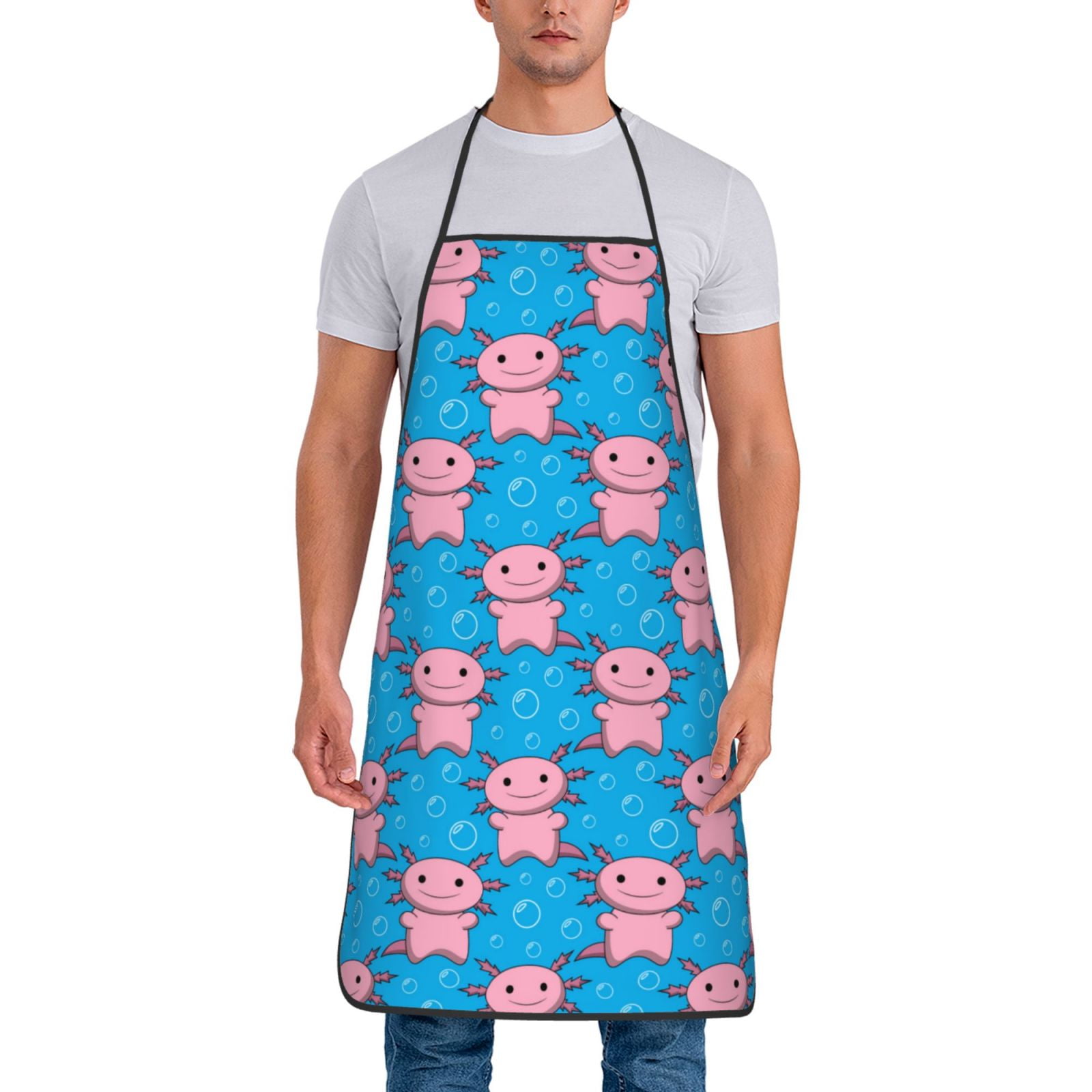 Apron for Men Women, Pink Cartoon Cute Axolotl Waterproof Chef Kitchen ...