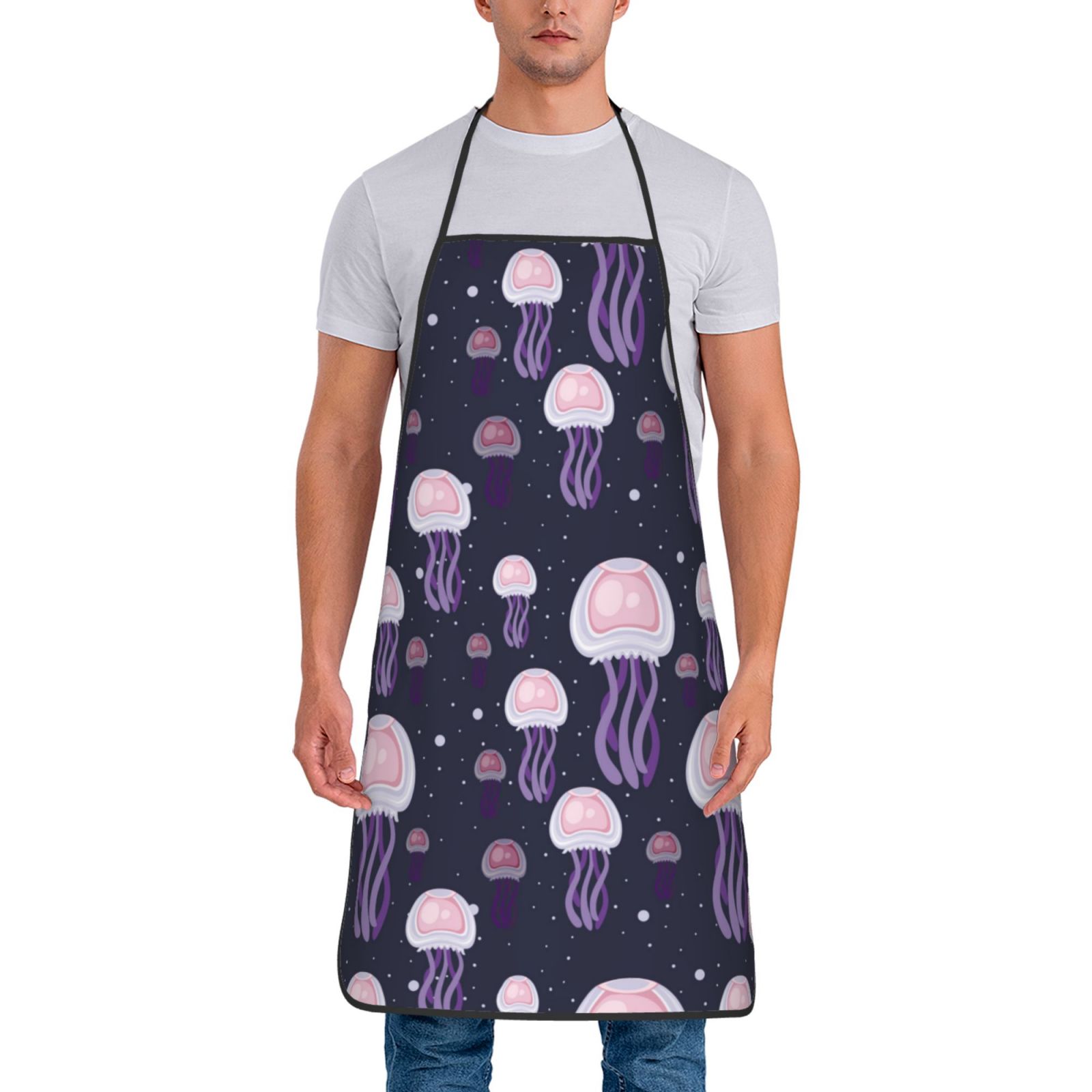 Apron for Men Women, Pink Purple Jellyfish Waterproof Chef Kitchen ...