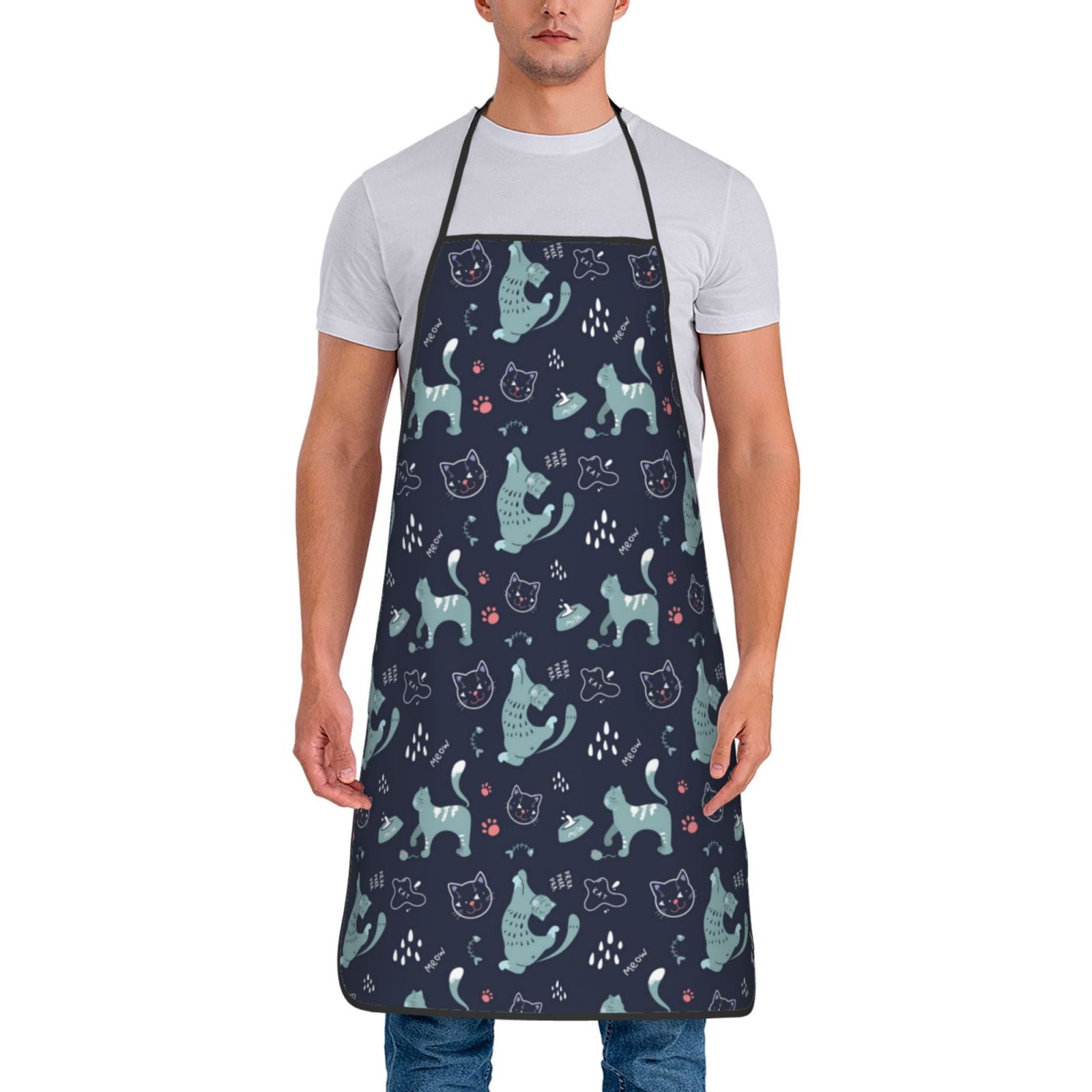 Apron for Men Women, Quirky Cute Cartoon Cat Waterproof Chef Kitchen ...