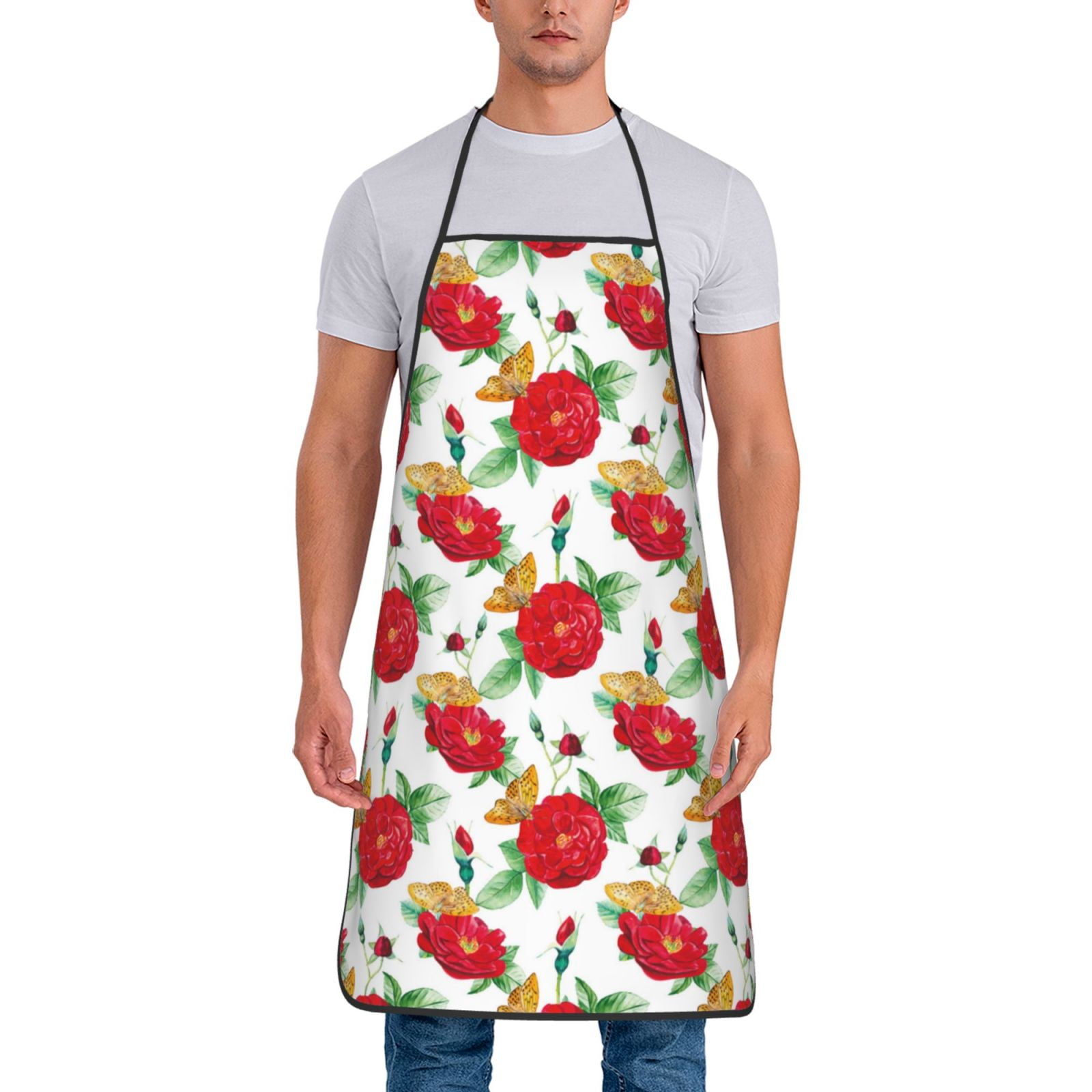 Apron for Men Women, Rose Flowers Butterfly Waterproof Chef Kitchen ...